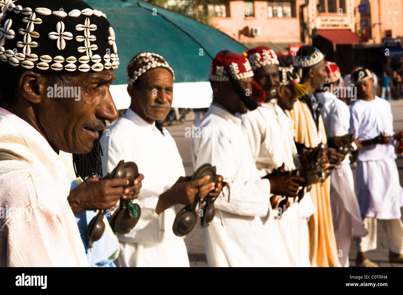 Moroccan musicians play in the Djemaa el Fna in Marrakesh Stock Photo ...