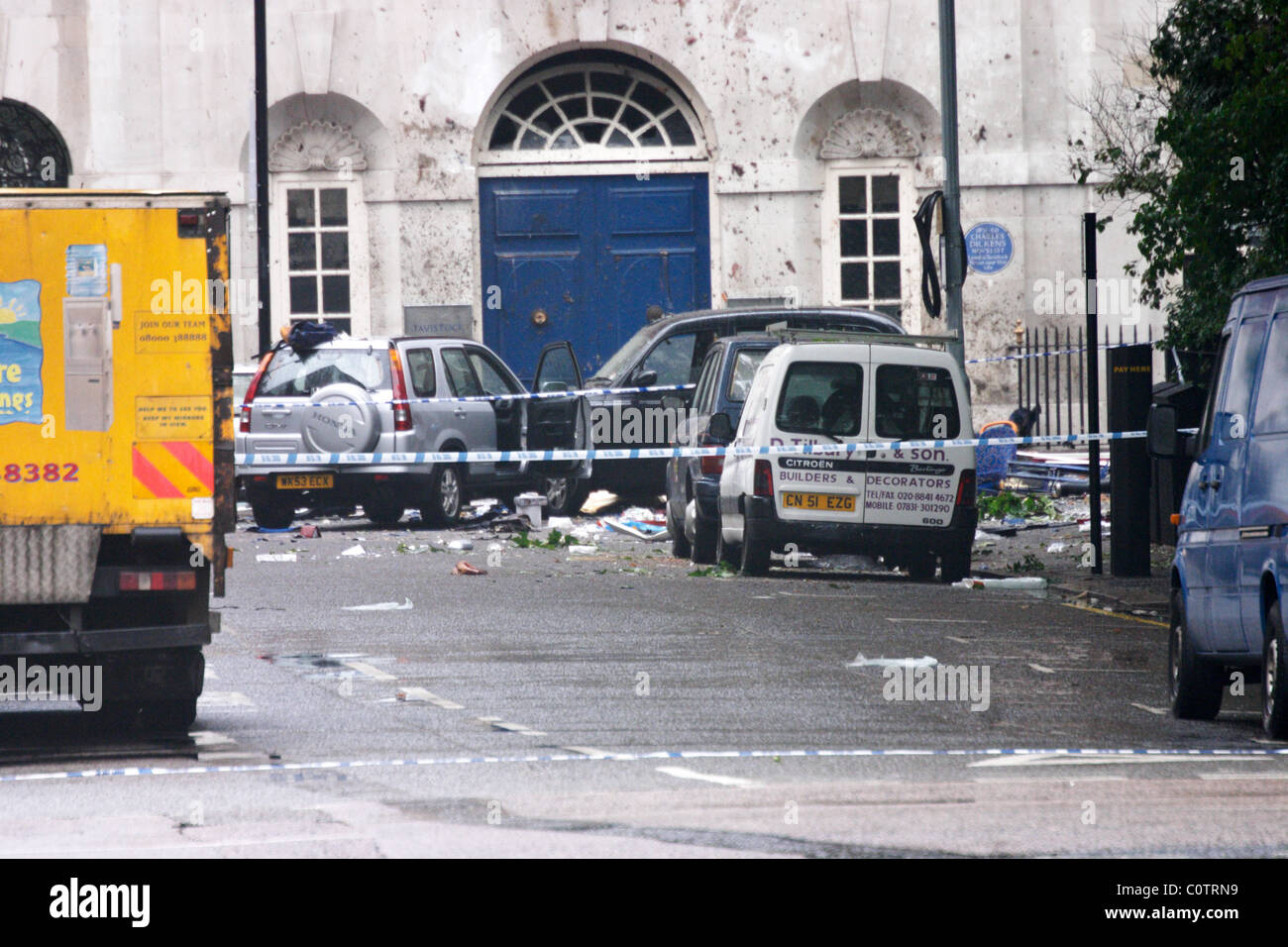 LONDON, UK. 7 July 2005. Aftermath of a bomb placed on a London bus ...