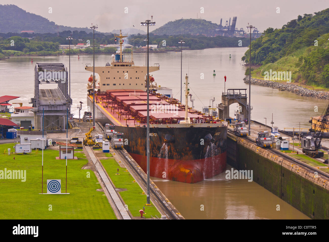 PANAMA - Ship at Miraflores Locks on the Panama Canal Stock Photo - Alamy