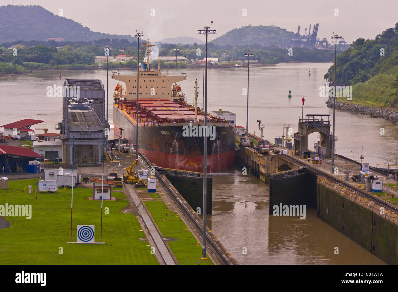 PANAMA - Ship at Miraflores Locks on the Panama Canal Stock Photo - Alamy