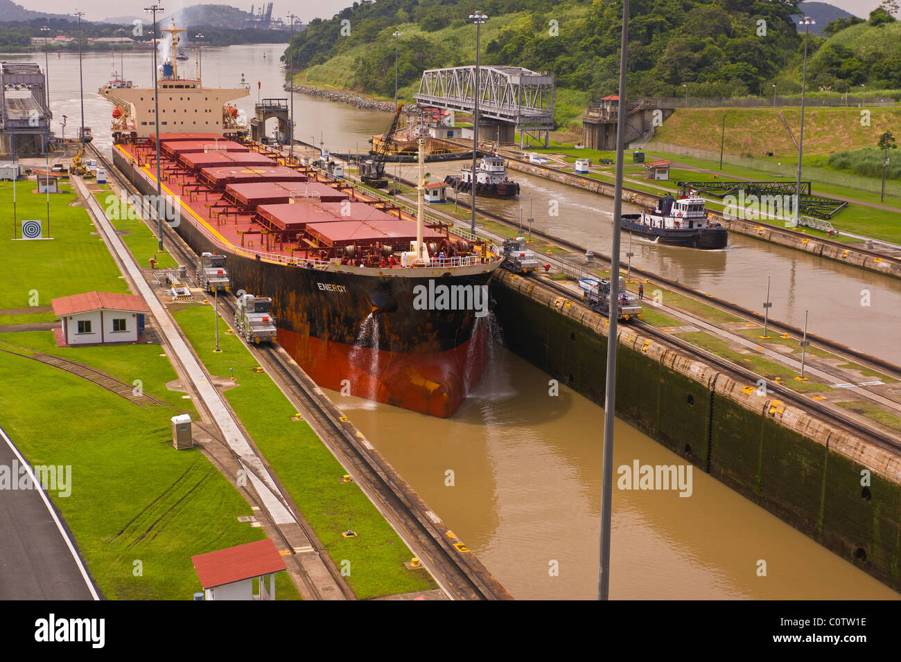 PANAMA - Ship at Miraflores Locks on the Panama Canal Stock Photo - Alamy