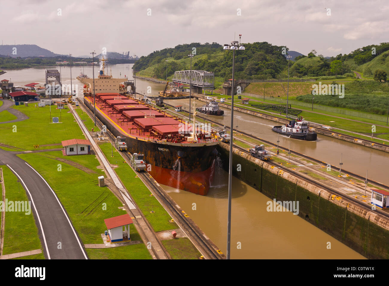 PANAMA - Ship at Miraflores Locks on the Panama Canal Stock Photo - Alamy