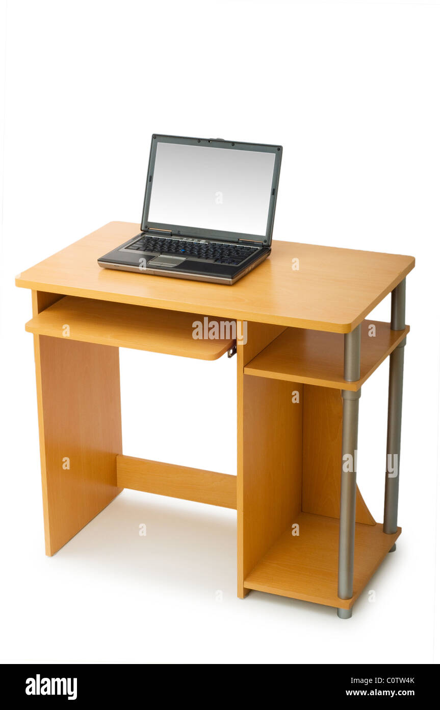 Laptop computer on wood Cut Out Stock Images & Pictures - Alamy