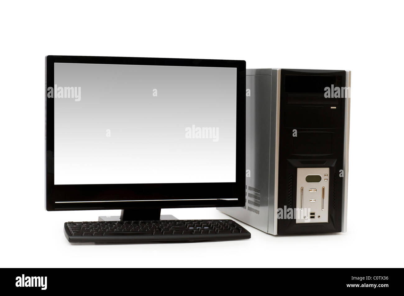 Computer with flat screen isolated on white Stock Photo - Alamy