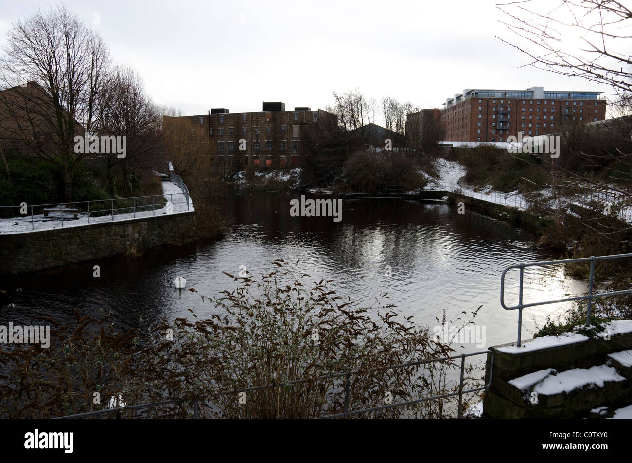 The Water of Leith river, upstream from The Shore, Edinburgh, Scotland ...