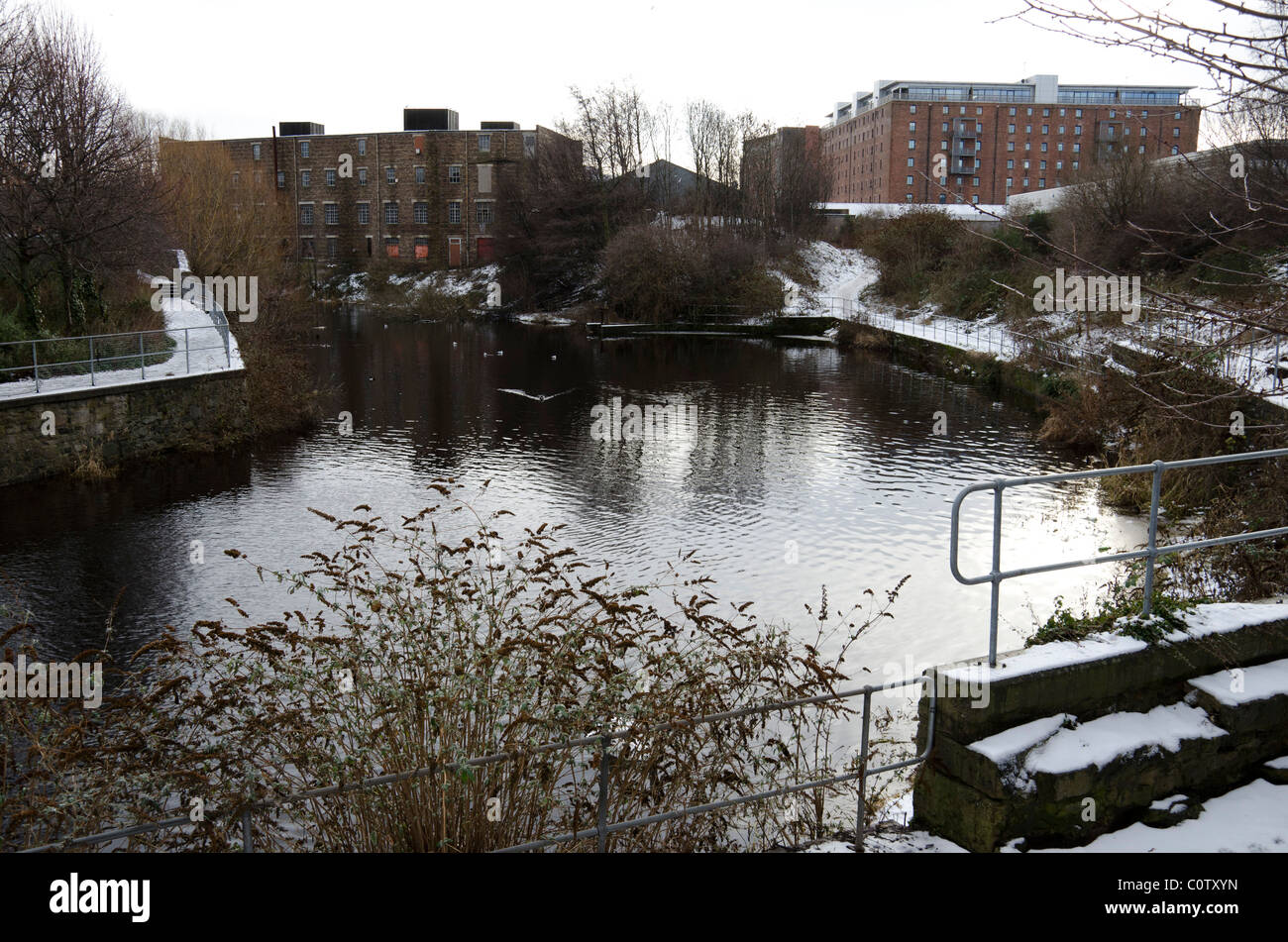 The Water of Leith river, upstream from The Shore, Edinburgh, Scotland ...