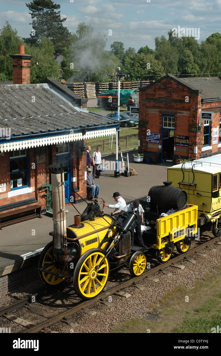 a replica of Stephensons Rocket steam locomotive at Quorn station on ...