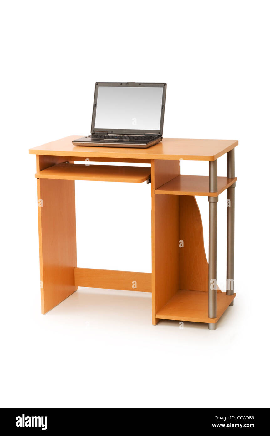 Laptop computer on wood Cut Out Stock Images & Pictures - Alamy