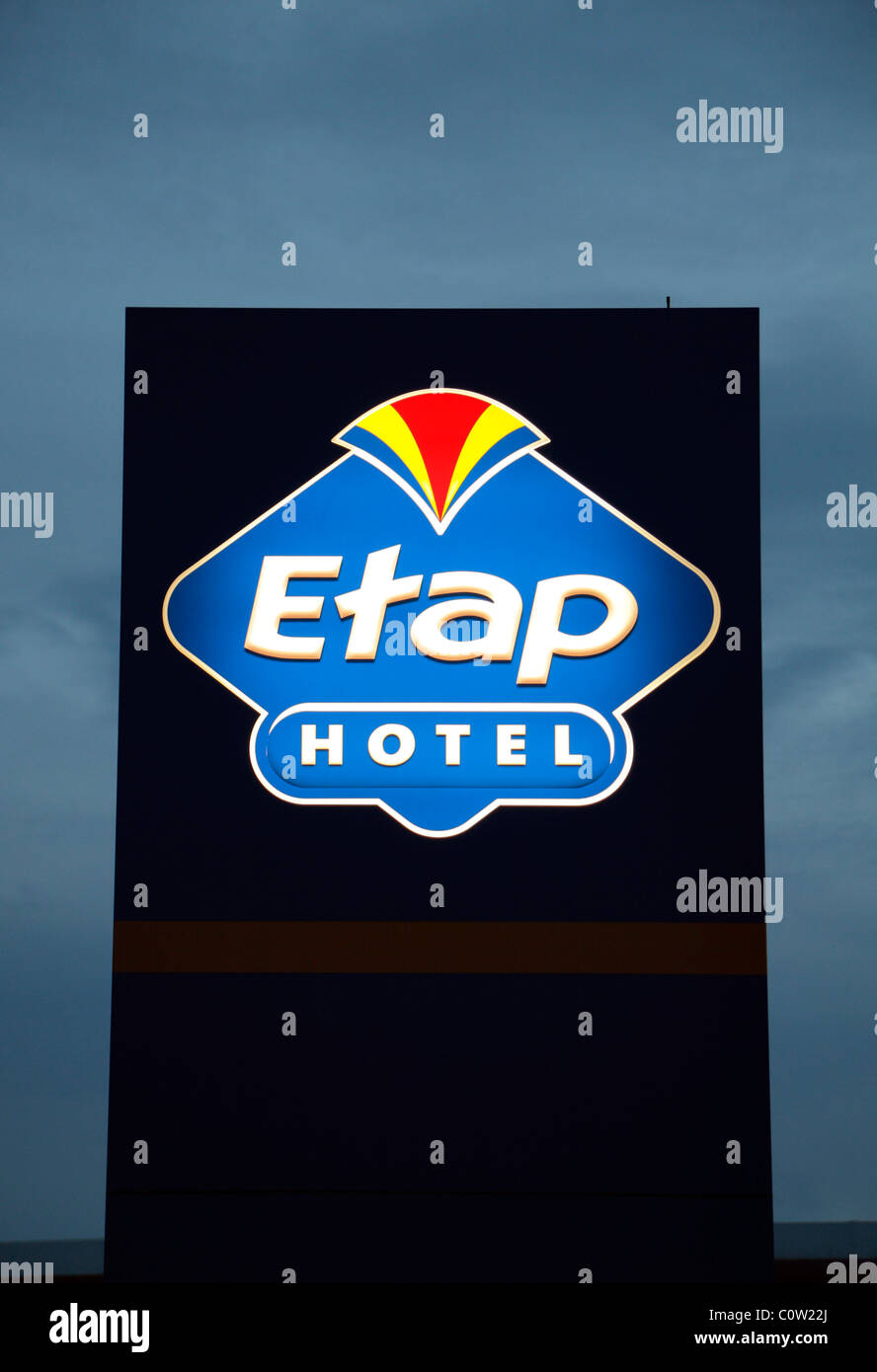 An evening view of the illuminated Etap budget hotel logo in 2010 (now ...