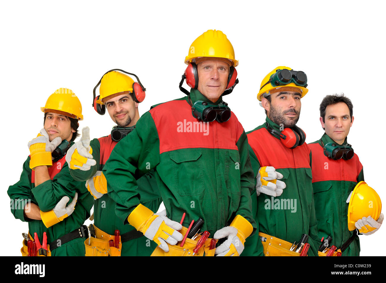 Construction workers isolated in white Stock Photo - Alamy