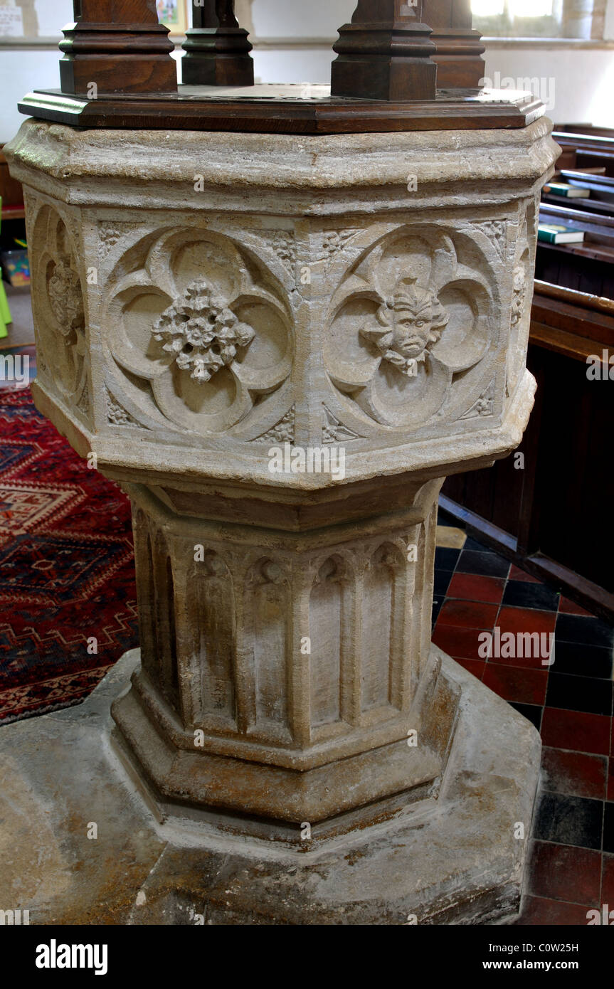 The font, St. Mary`s Church, Shipton under Wychwood, Oxfordshire ...