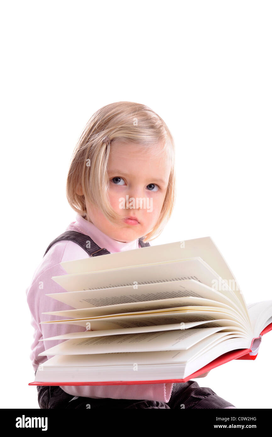 little girl reading a book. Isolated on white Stock Photo - Alamy
