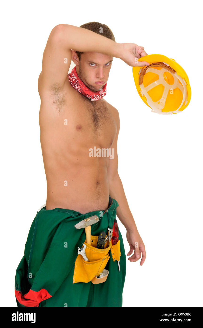 Construction worker isolated in white Stock Photo - Alamy