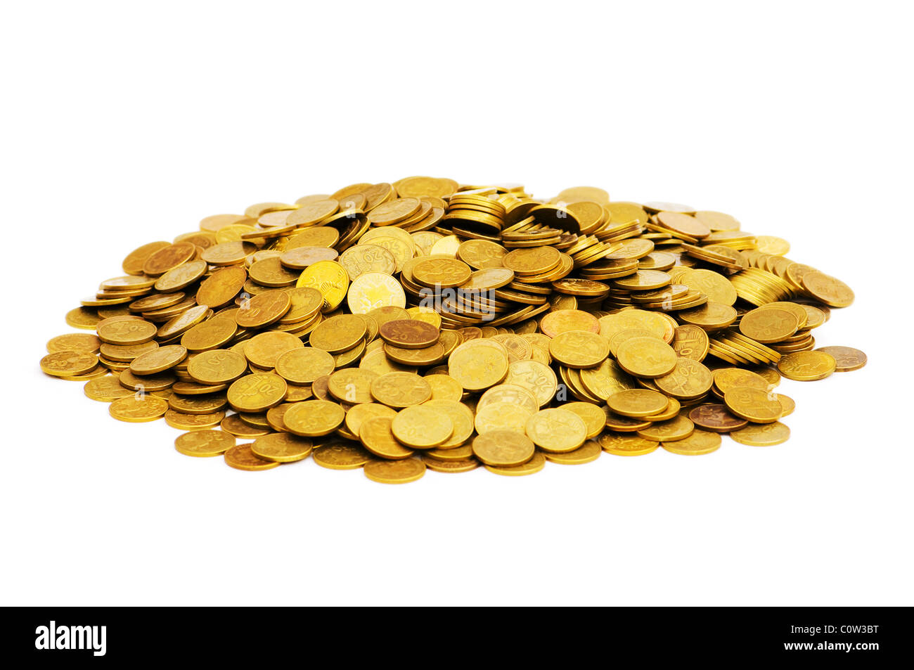 Pile of golden coins isolated on white Stock Photo - Alamy