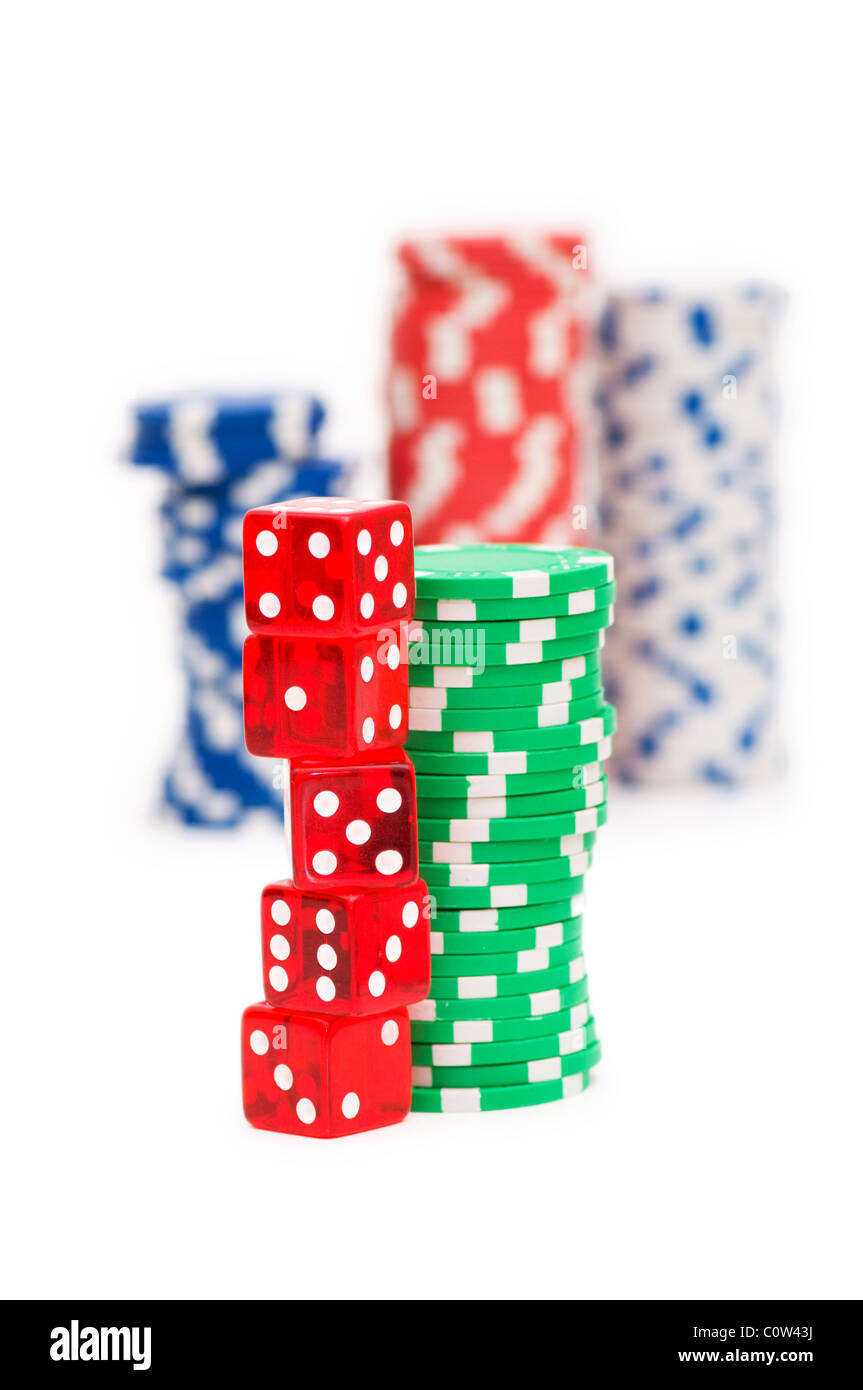 Stack of chips and dice isolated on the white background Stock Photo ...