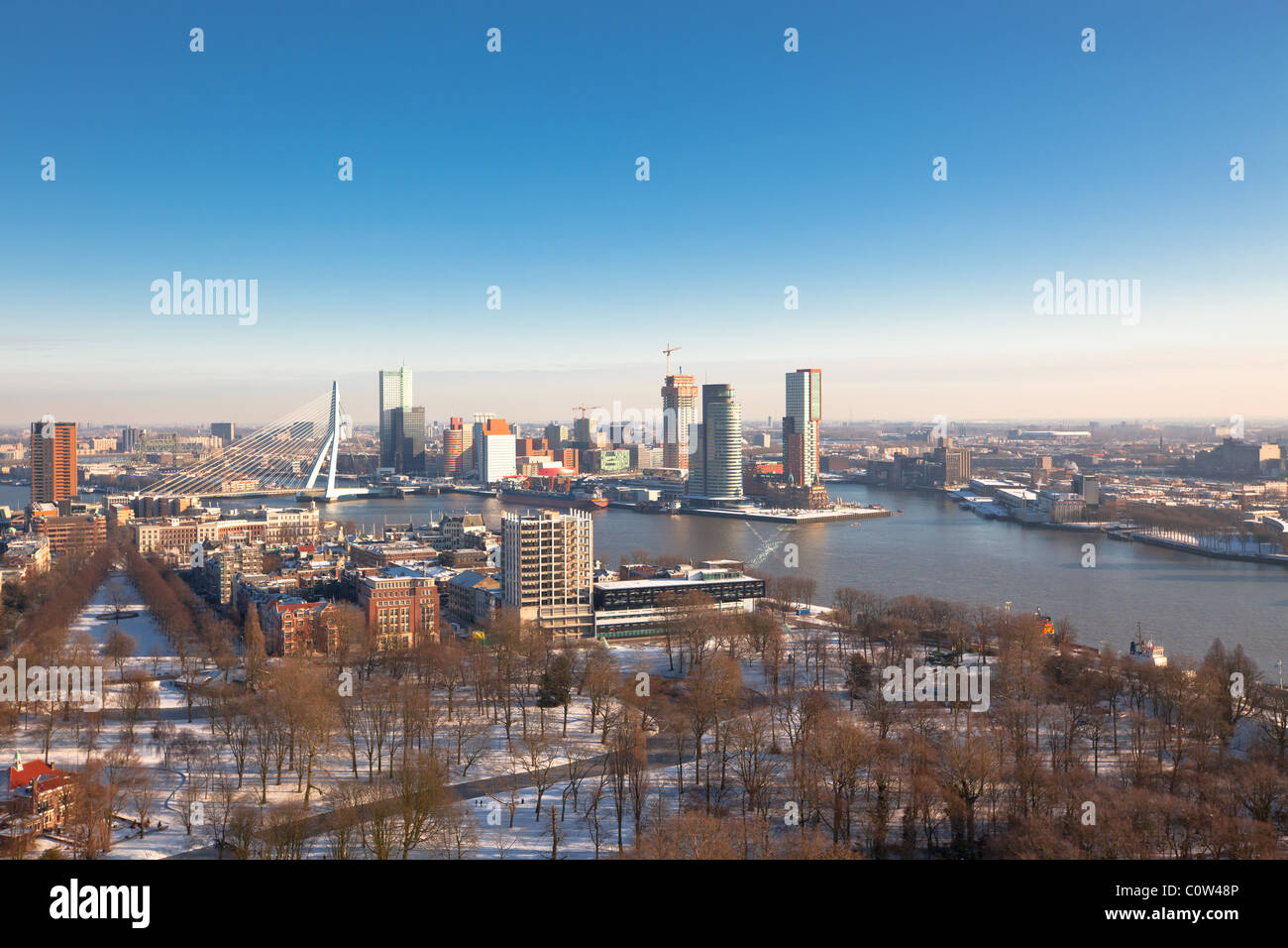 Rotterdam view from Euromast tower at winter sunny day. another ...