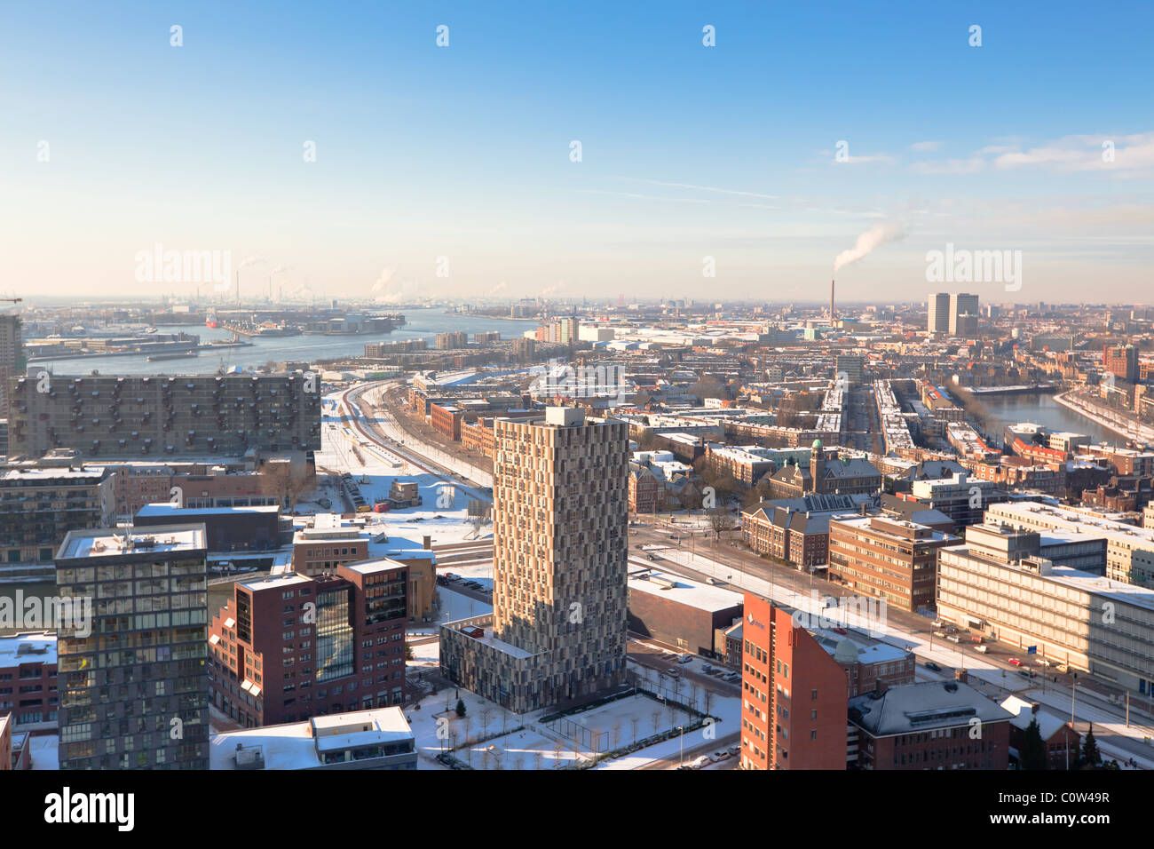 Rotterdam residential and industrial districts view. Horizontal shot ...