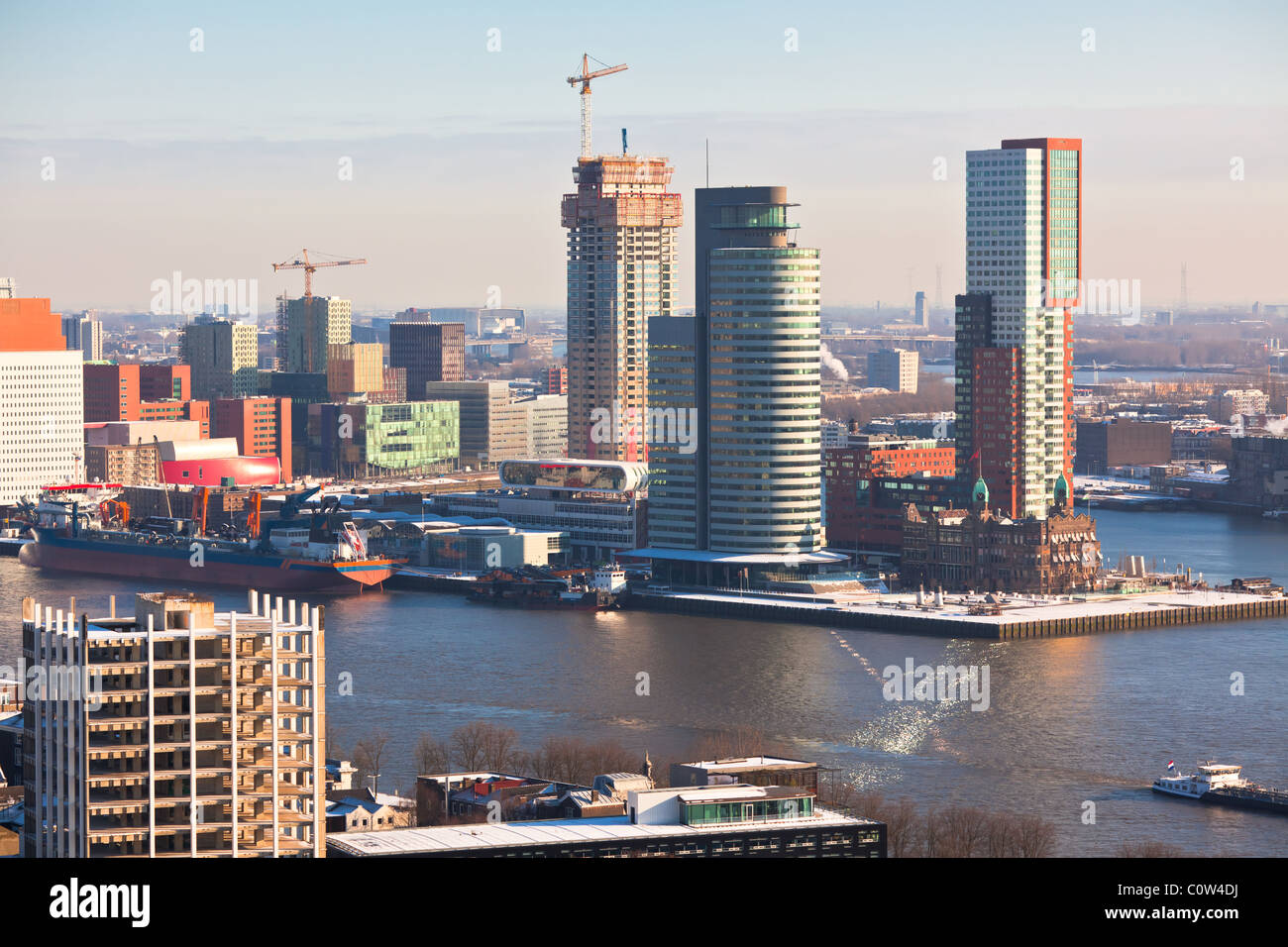Rotterdam view from Euromast tower at winter sunny day. another ...