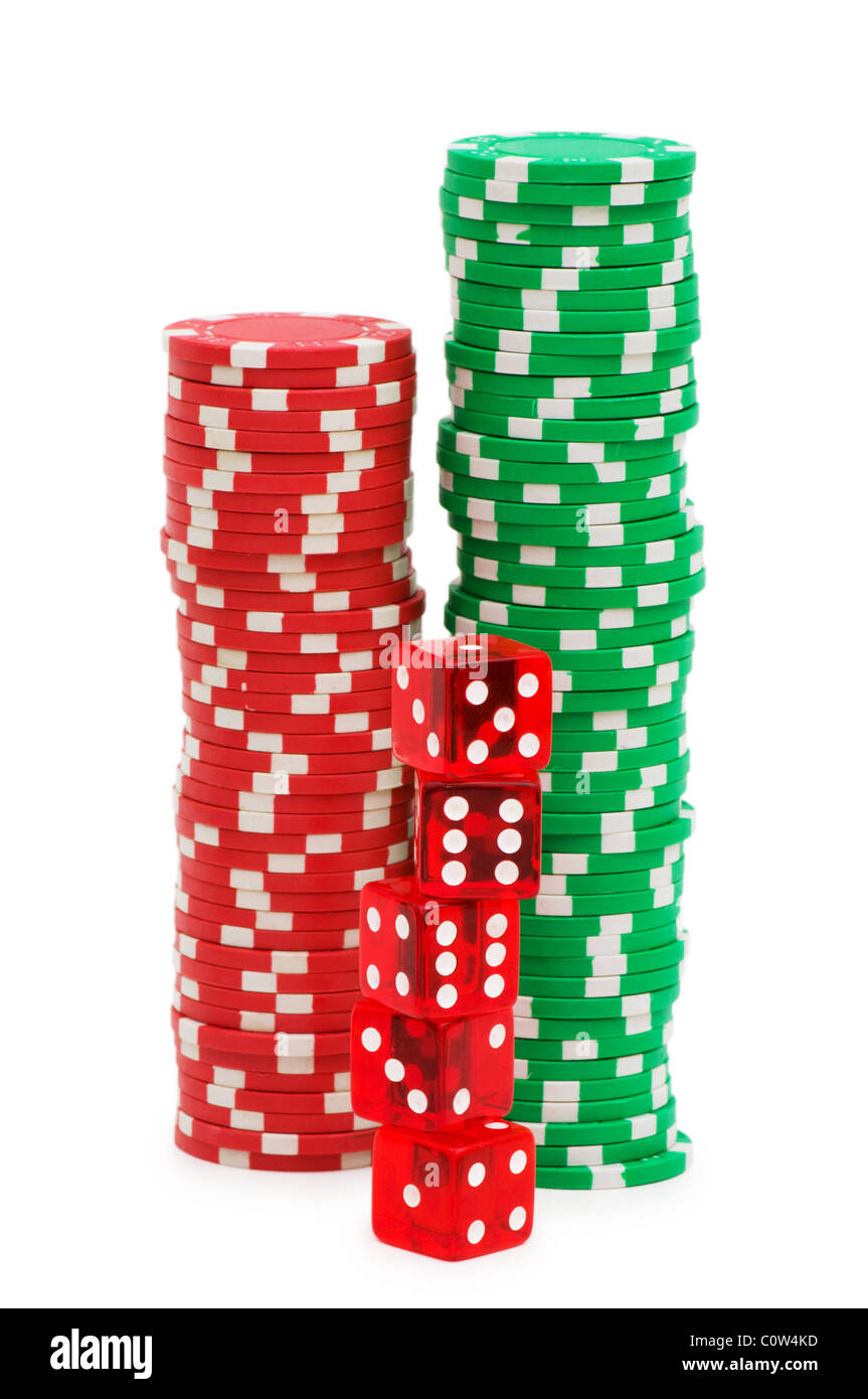 Stack of chips and dice isolated on the white background Stock Photo ...