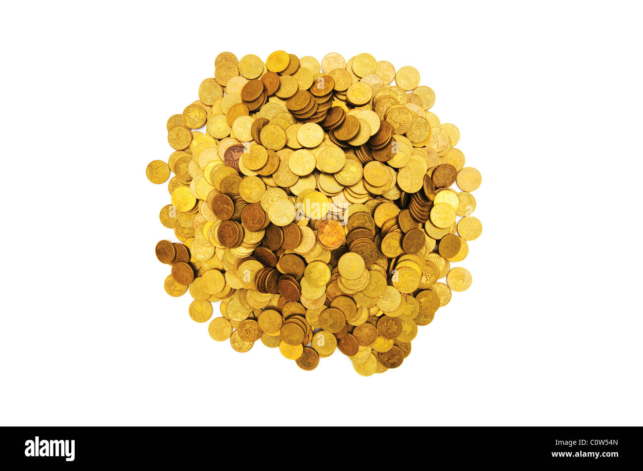 Pile of golden coins isolated on white Stock Photo - Alamy