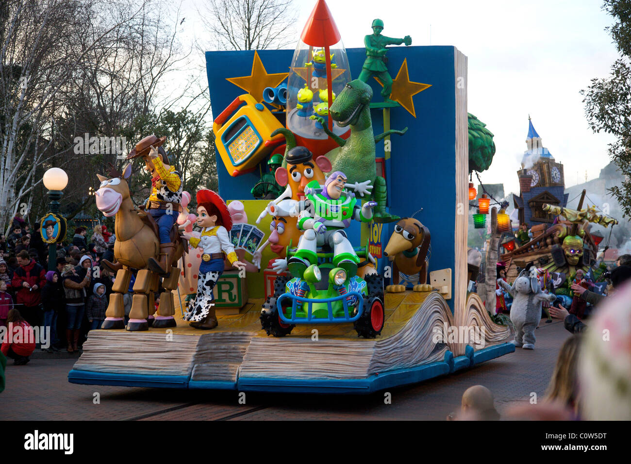 Disney character parade down Main Street at Disneyland Paris in France ...