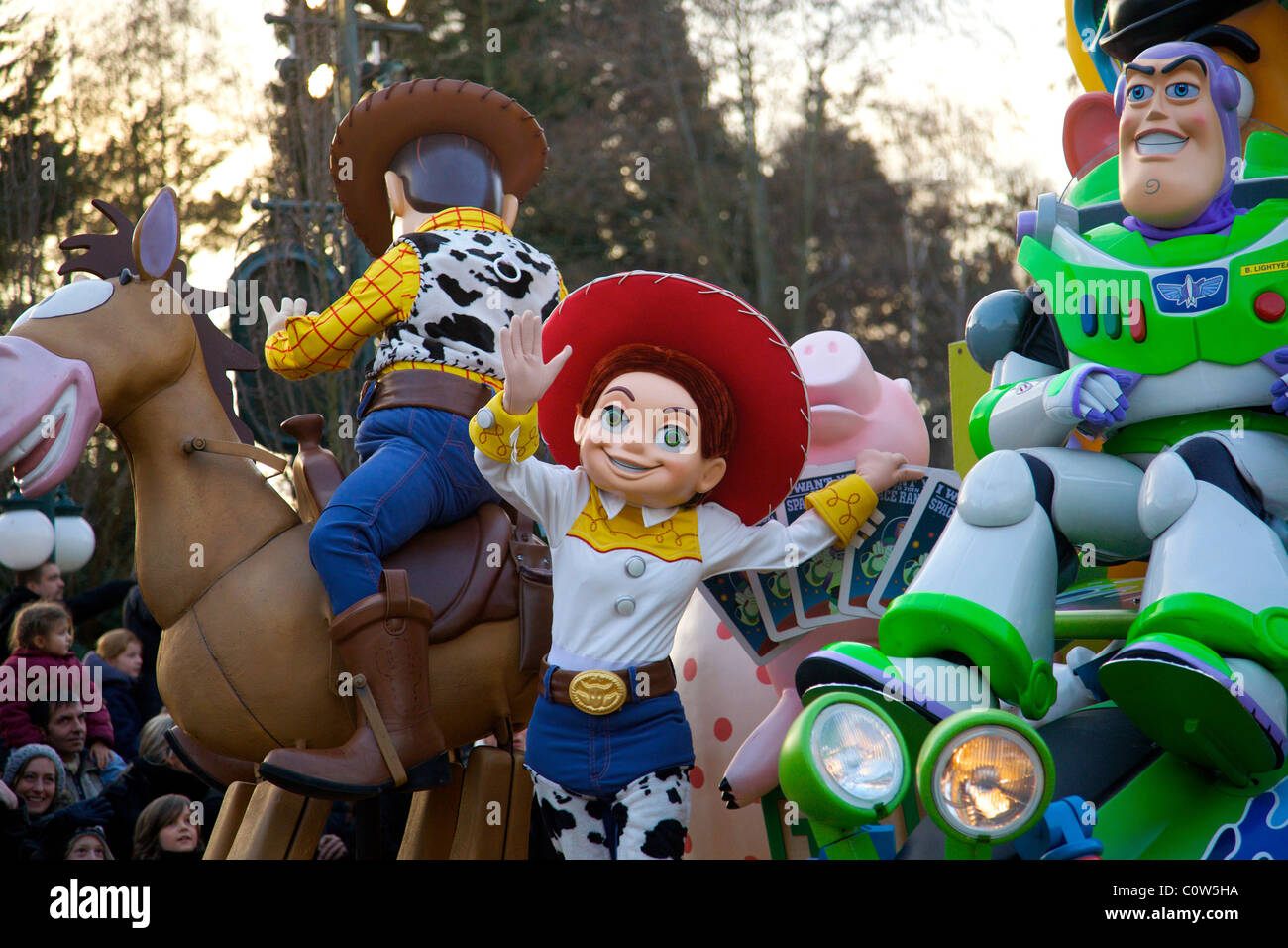 Disney character parade down Main Street at Disneyland Paris in France ...