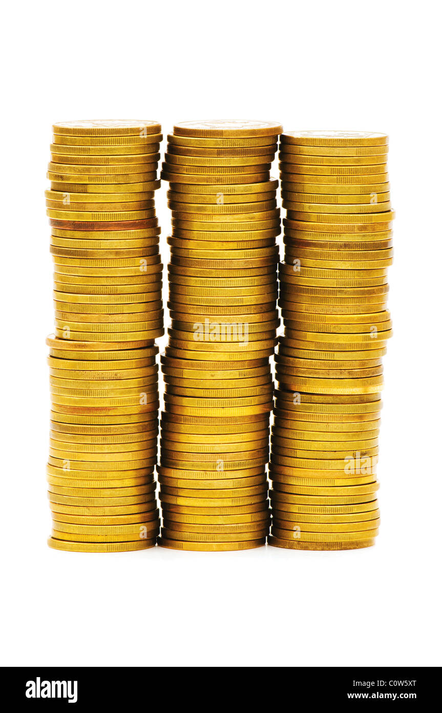 Stack of coins isolated on the white Stock Photo - Alamy