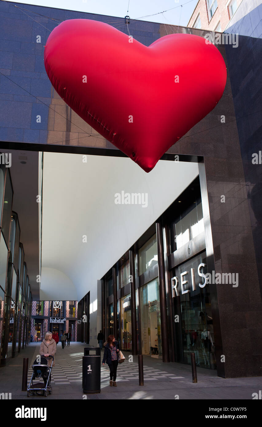 A large Red Inflatable Heart in the Liverpool One Shopping Area Stock ...