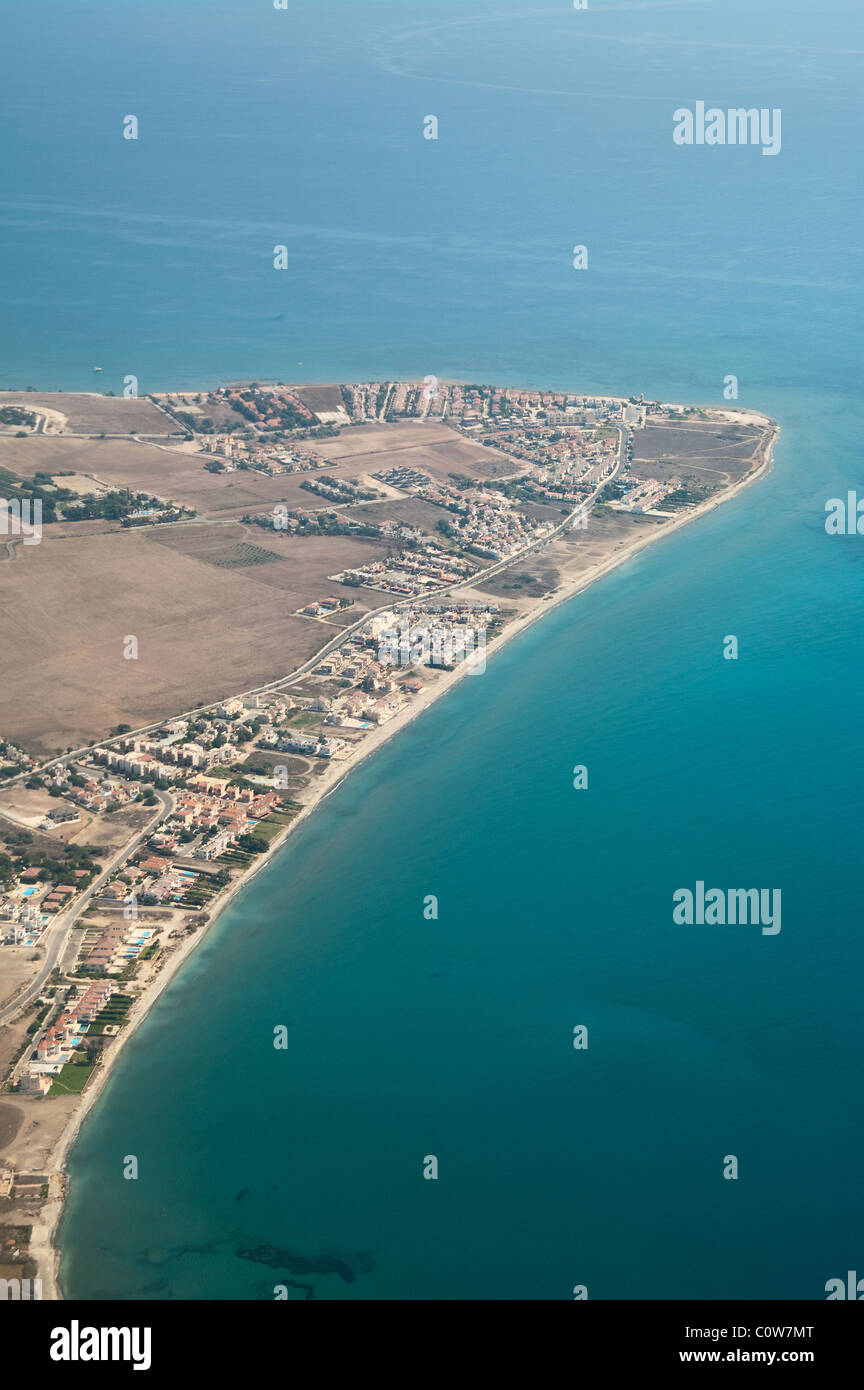 The view from an airplane of the Cape Greco island of Cyprus. Seacoast ...