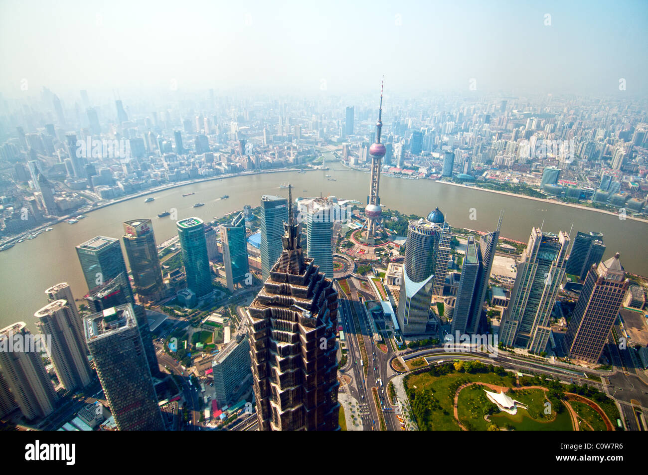Aerial View of Shanghai Skyscrapers with Jinmao tower and oriental ...