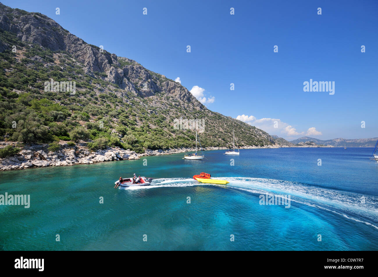 A stunning view of a beautiful bay with turquoise crystal clear water ...