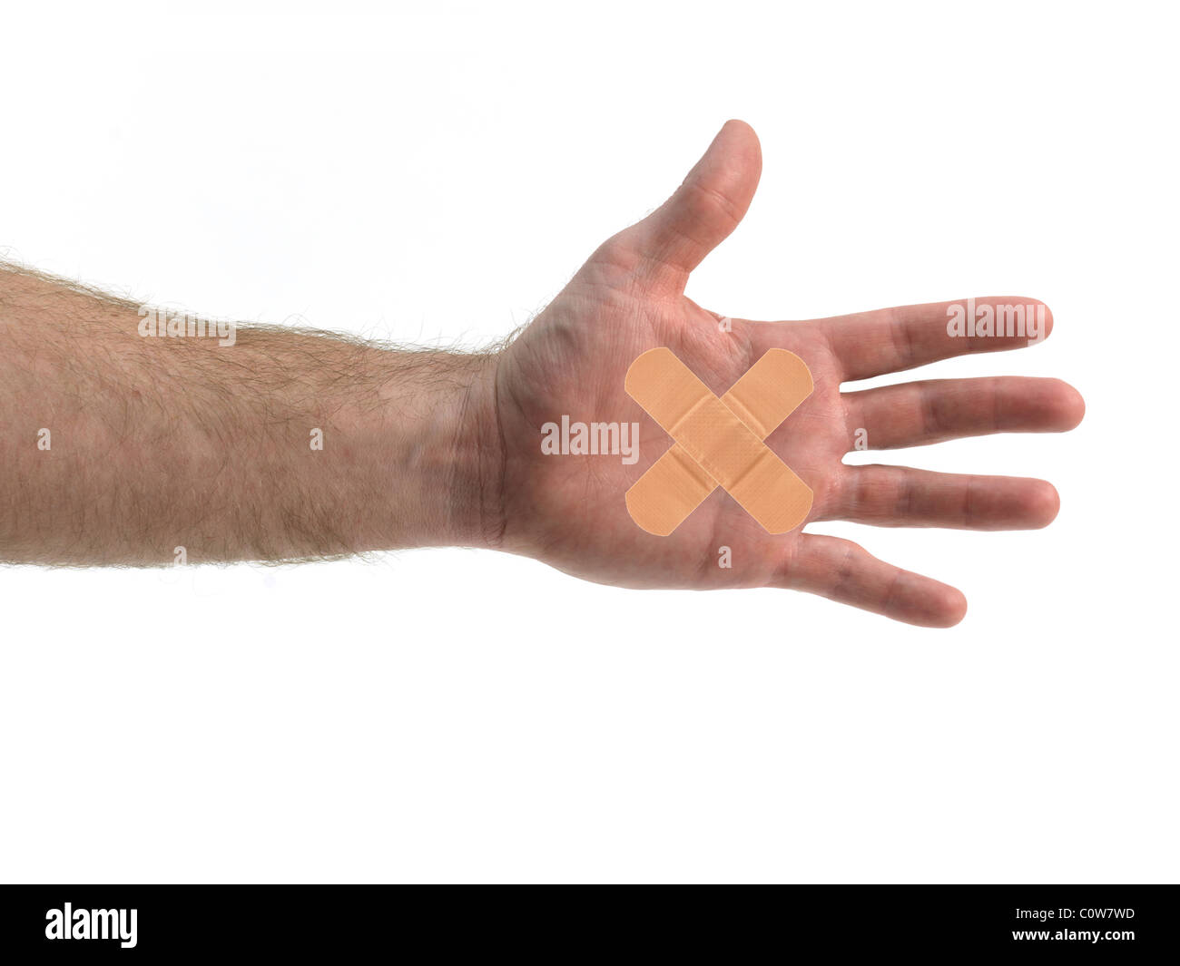 A hand isolated with a band aid against a white background Stock Photo ...
