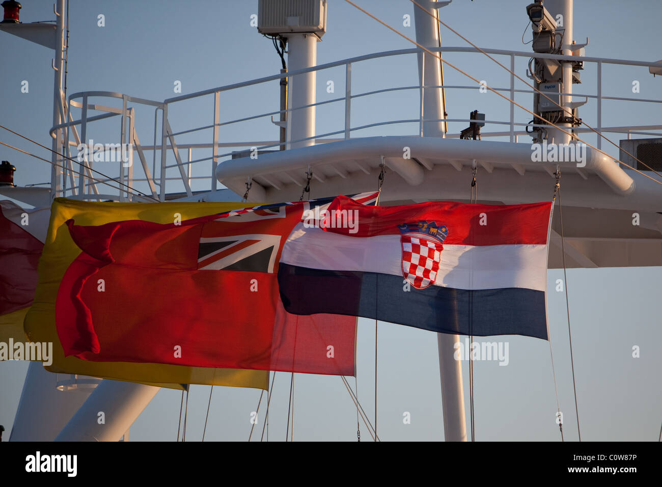 Croatian flag flying on mast of visiting British ship to Dubrovnik ...