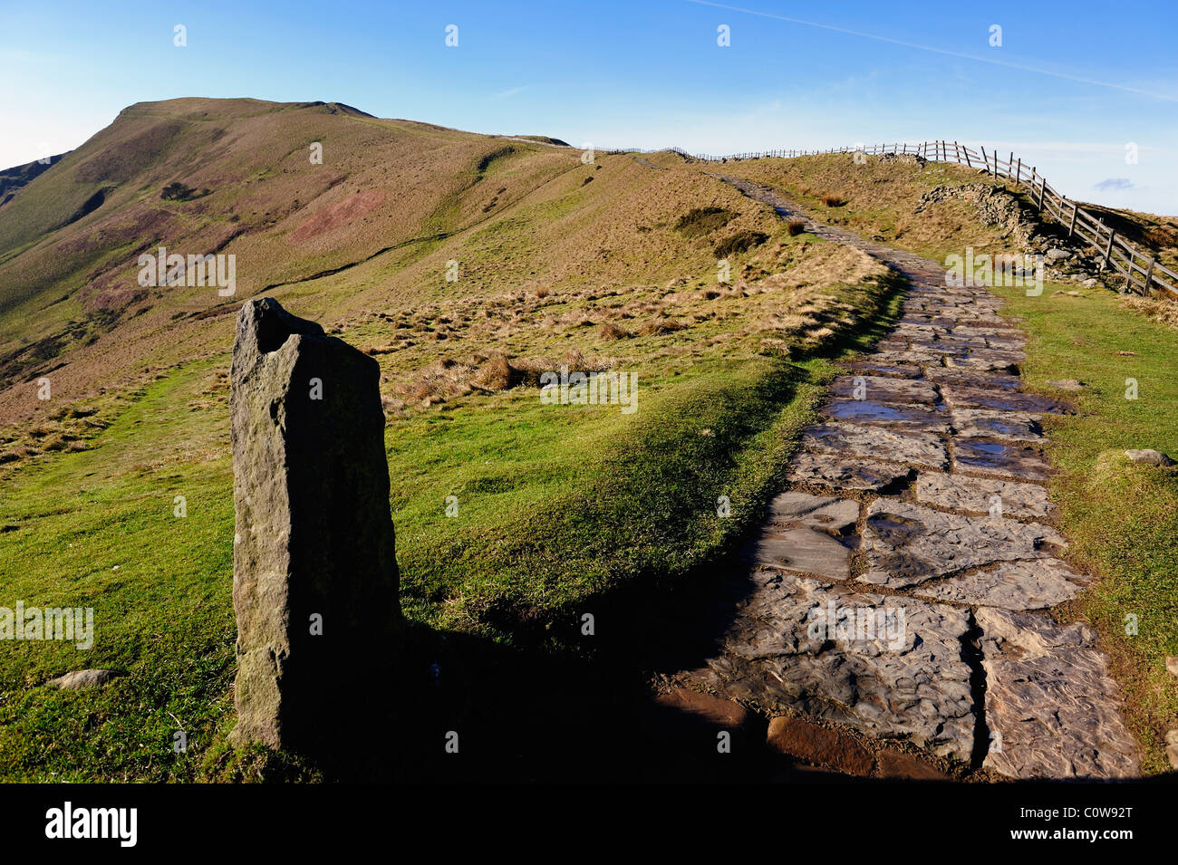 pathway up towards mam tor great ridge Derbyshire peak district england ...