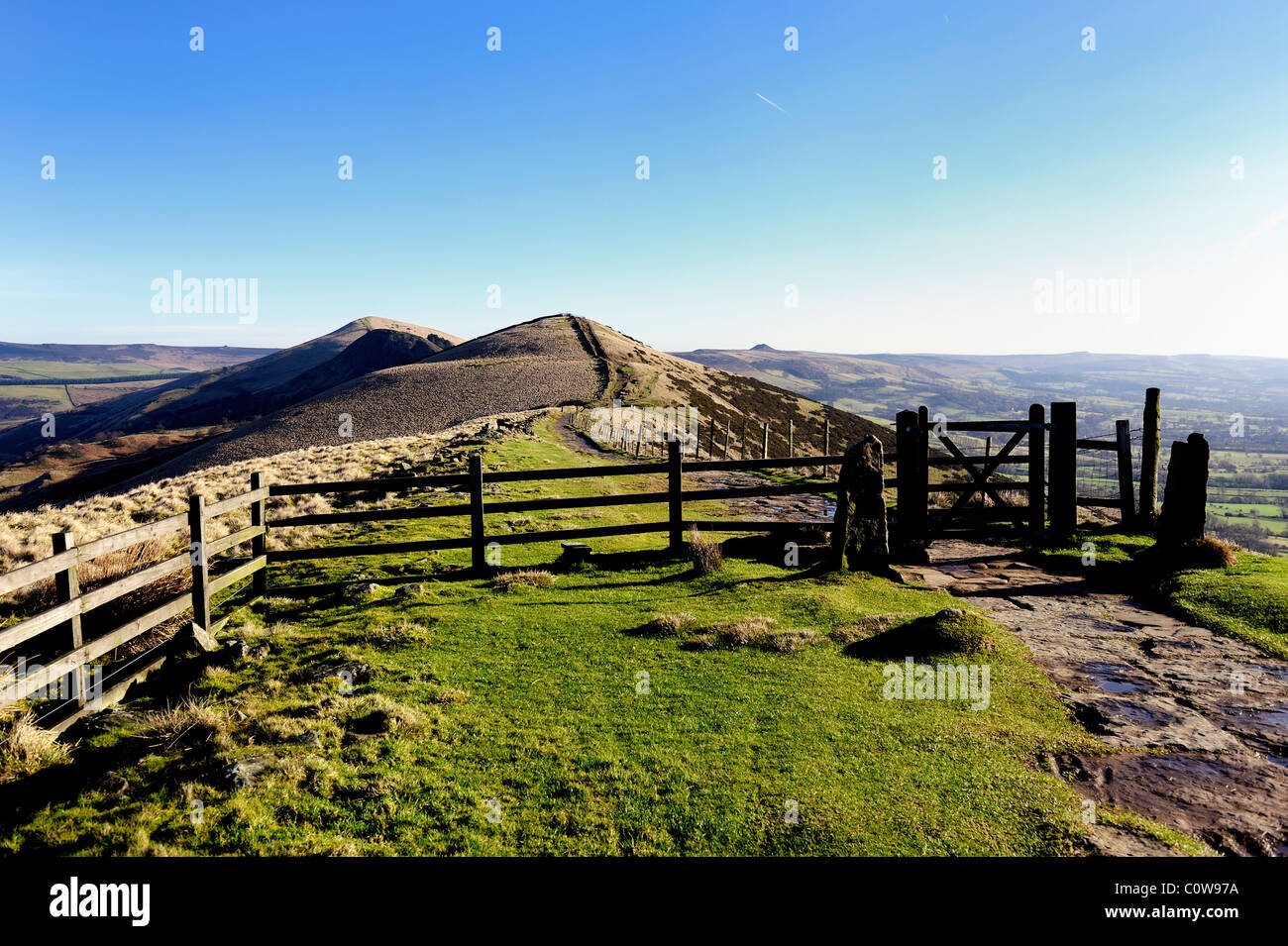 stile and fence looking towards hollins cross and losehill Derbyshire ...