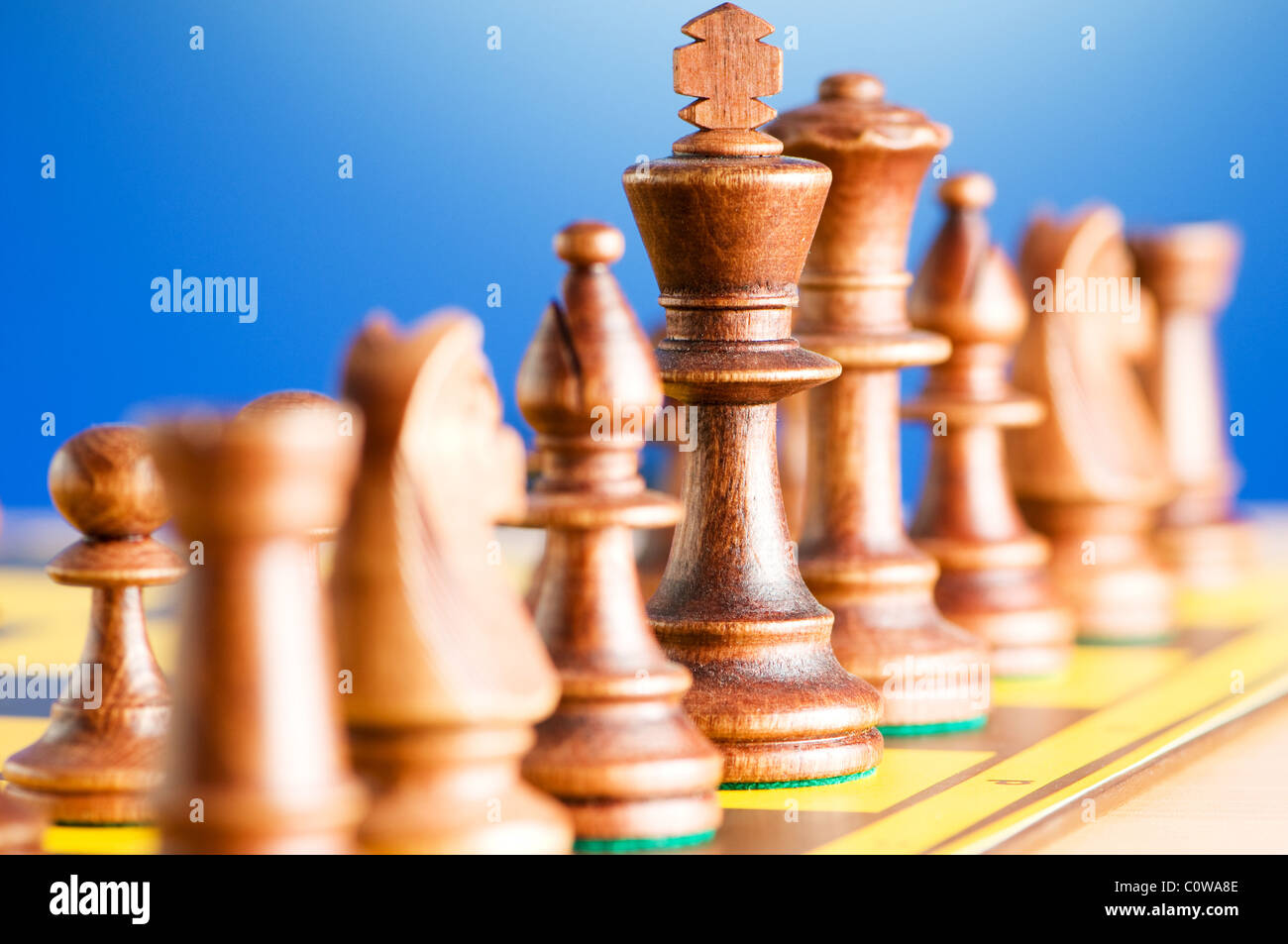 Set of chess figures on the playing board Stock Photo - Alamy