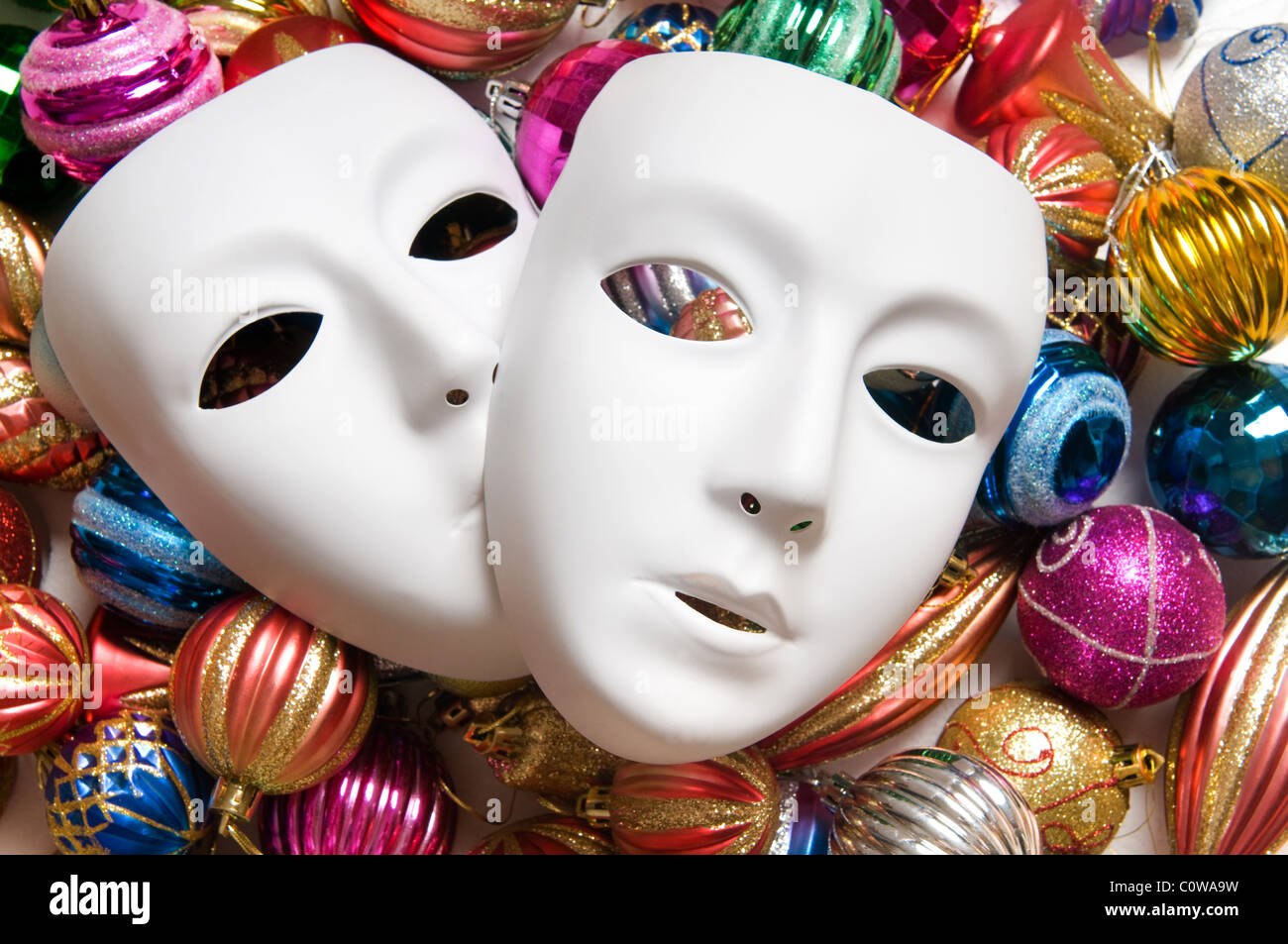 Theatre concept with the white plastic masks Stock Photo - Alamy