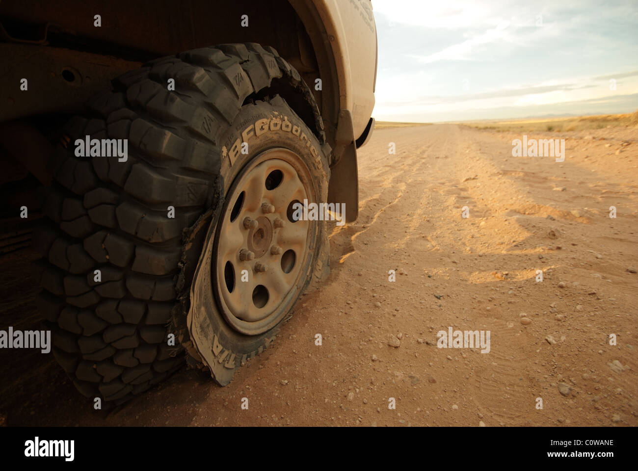 Flat Tyre in the desert of Namibia - Sossusvlei Stock Photo - Alamy