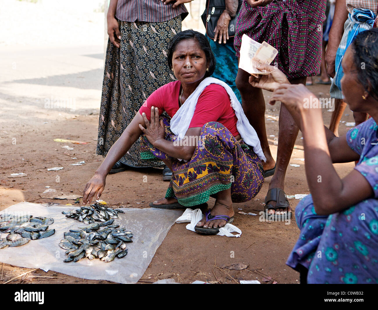 A Keralite woman sells her fish at a roadside fish market on the ...