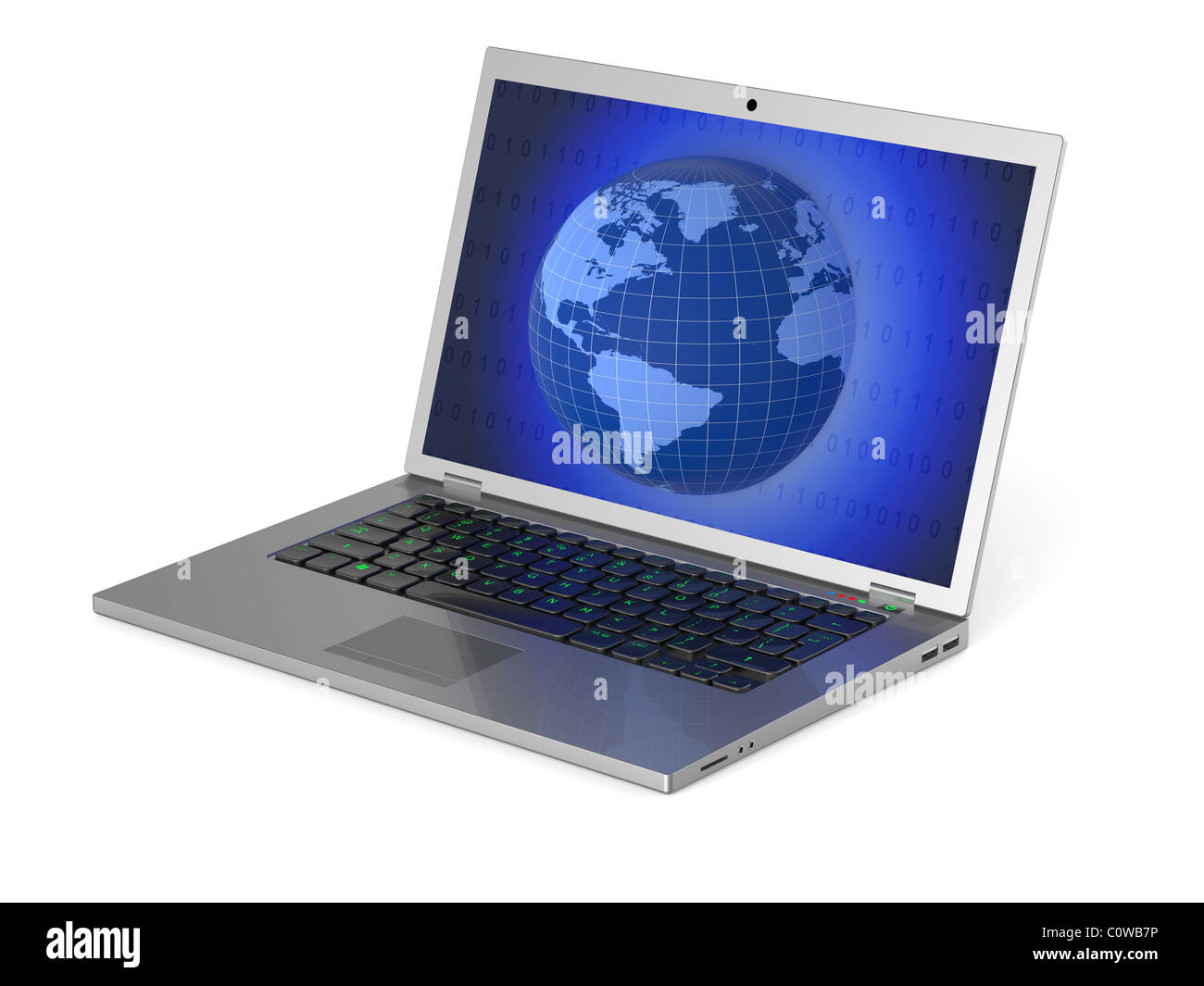 Laptop with 3D globe on screen isolated on white background Stock Photo ...