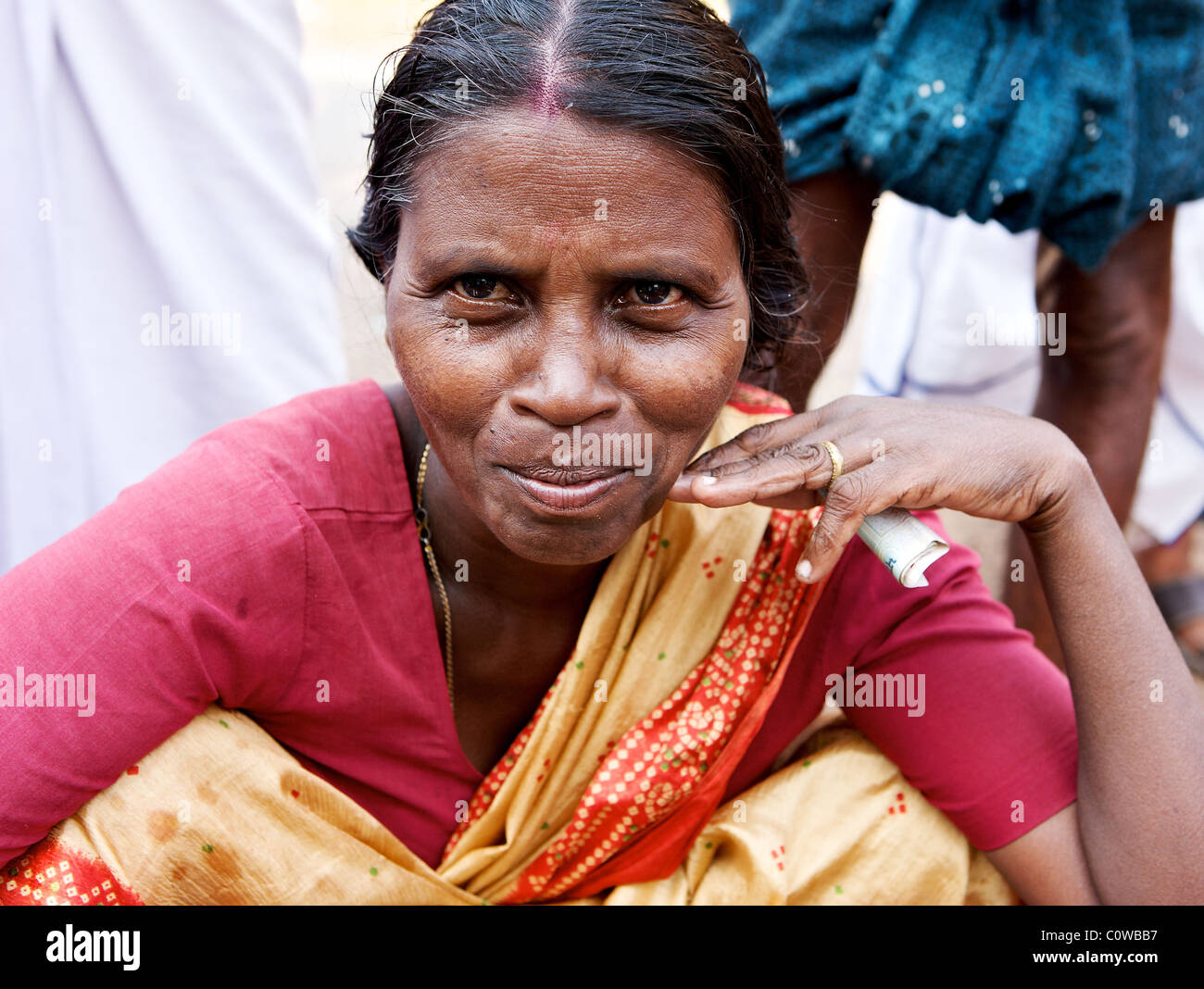 Portrait of Keralite woman at roadside fish market in the Backwaters ...