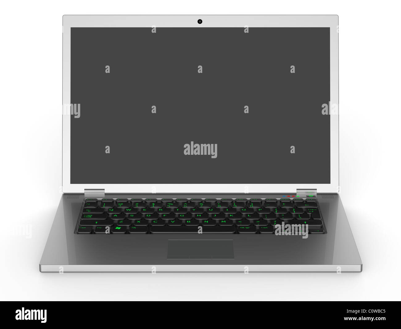 silver metal laptop with illuminated keyboard isolated on white ...