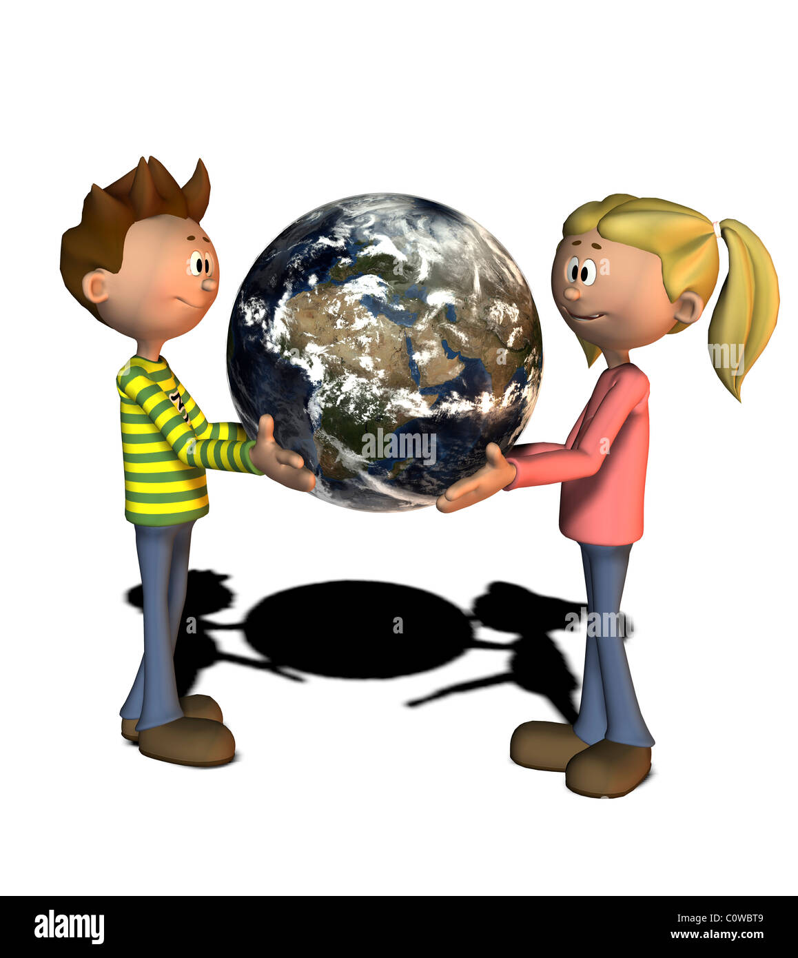 boy and girl with globe comic style illustration Stock Photo - Alamy