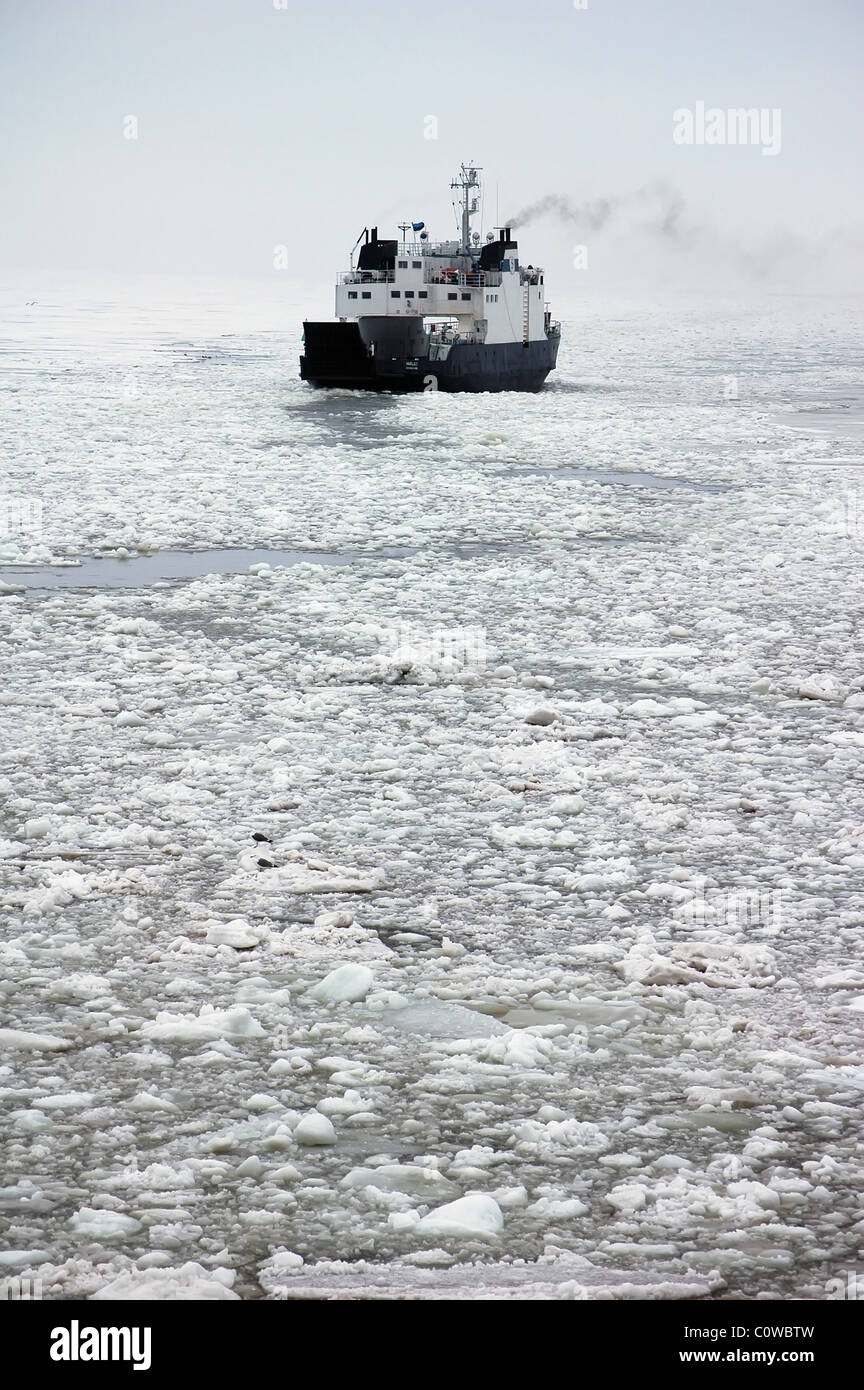 ferry Ship on frozen sea Stock Photo - Alamy