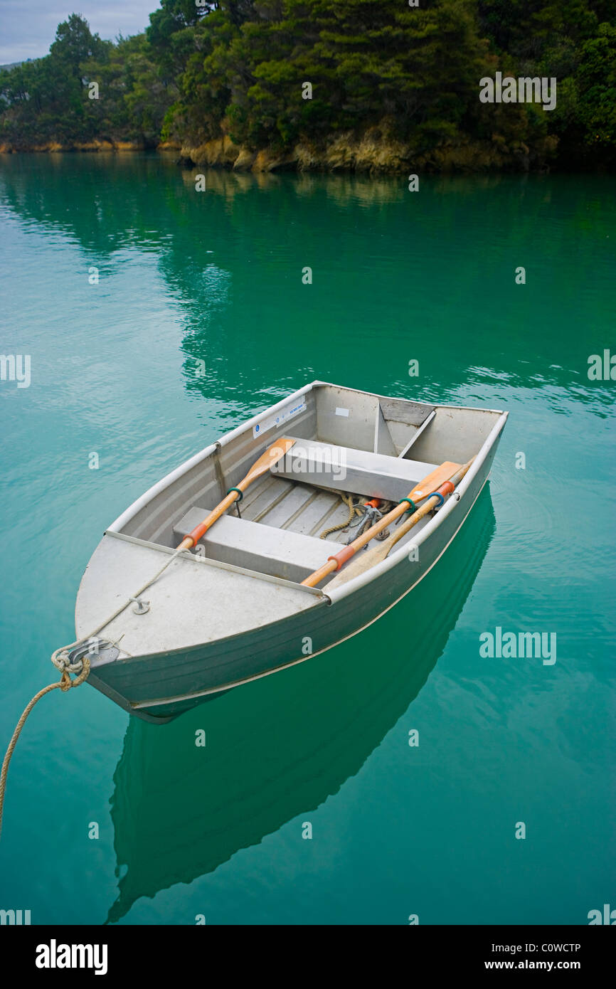Aluminum rowing boat on clear water Stock Photo - Alamy