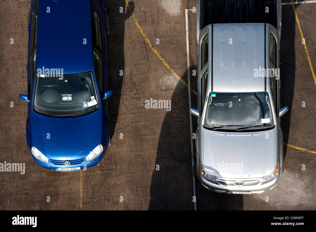 Motor Cars in car park seen from above Stock Photo - Alamy