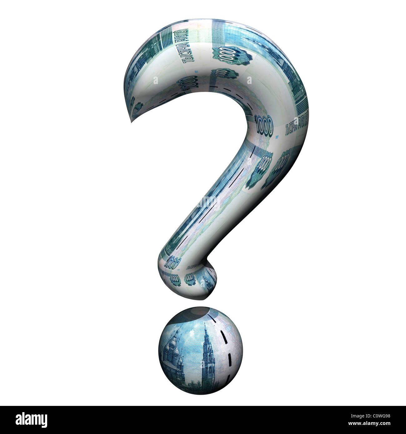 Question mark from the Russian rubles, 3d, a white background Stock ...