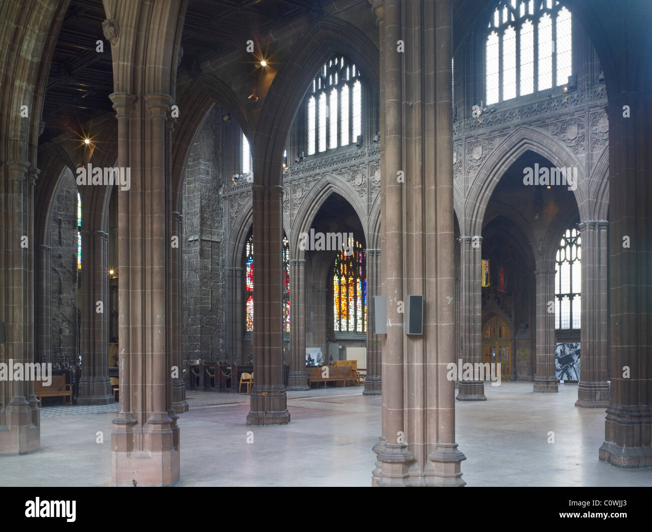 Manchester Cathedral nave looking north west from south nave aisle ...