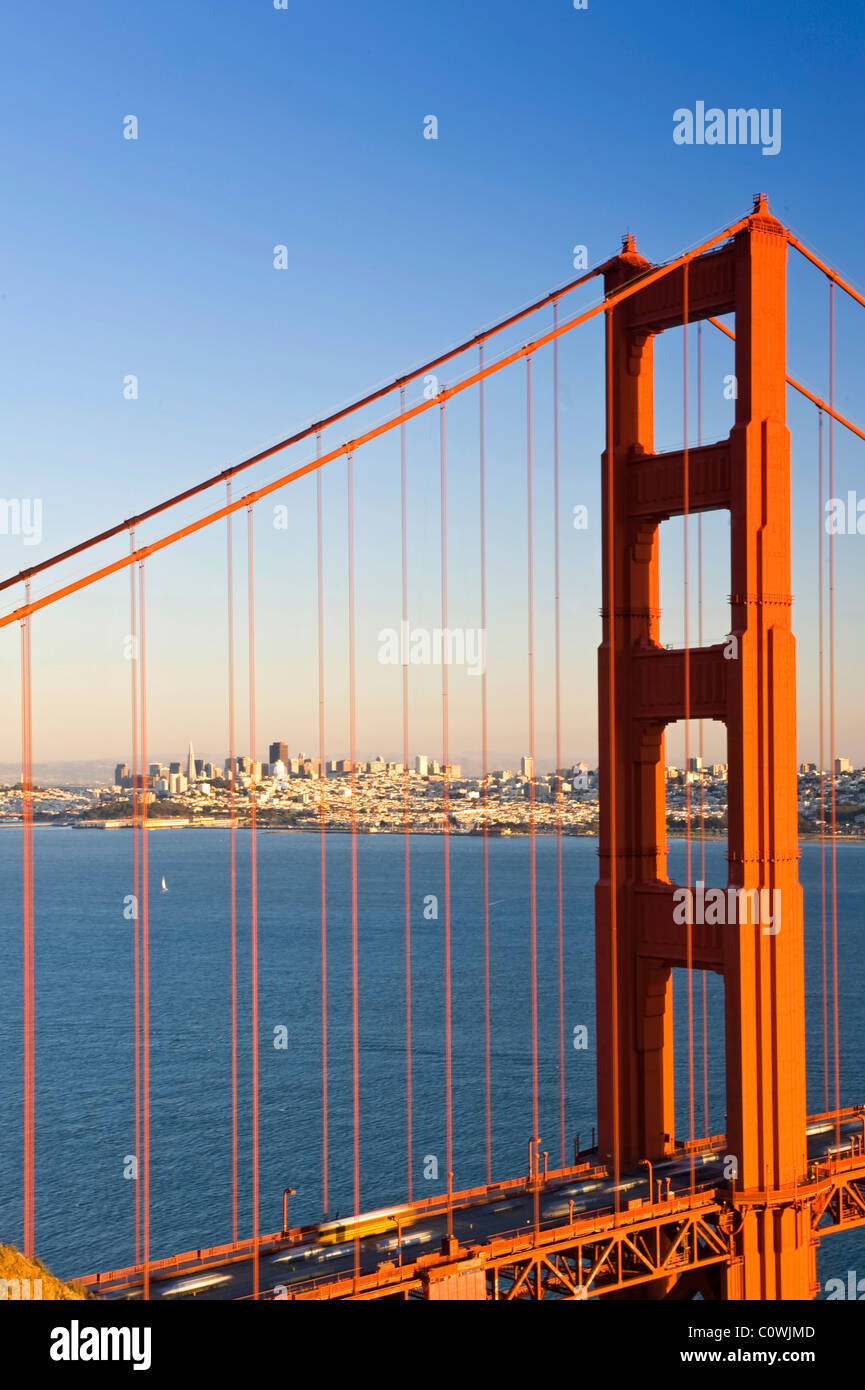 San Francisco sunset skyline and Bay Bridge in California with ...