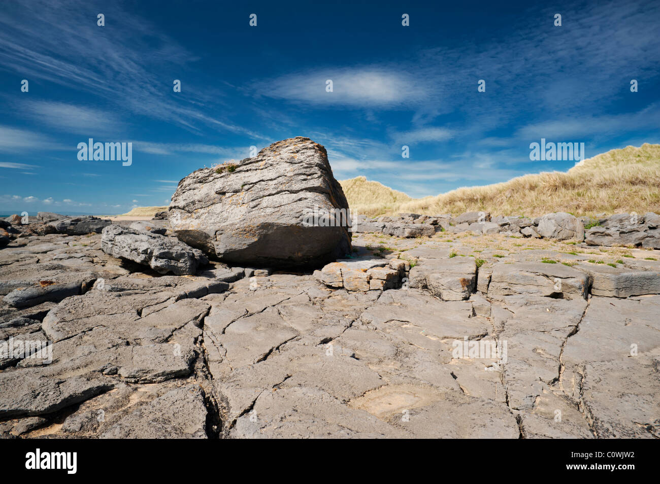 Limestone pavement at Fanore Beach, the Burren, Co Clare, Ireland, with ...